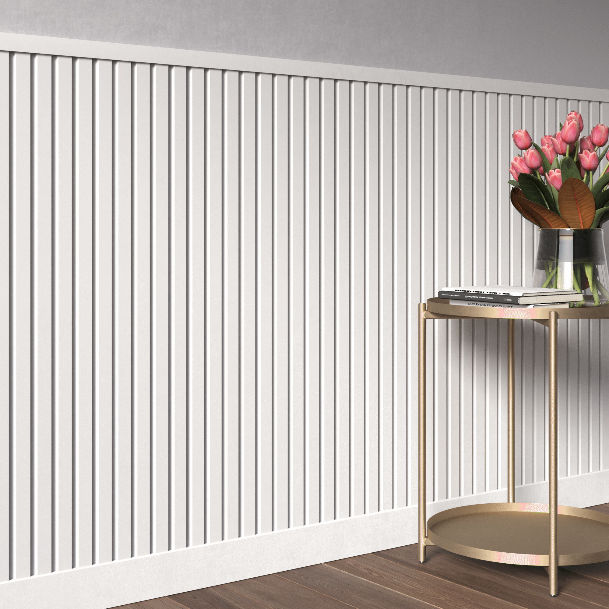 Стеновая панель Kr204sp 3D, влагостойкая, белая, матовая, ударопрочная, под покраску 900x122x12мм, 1 шт.