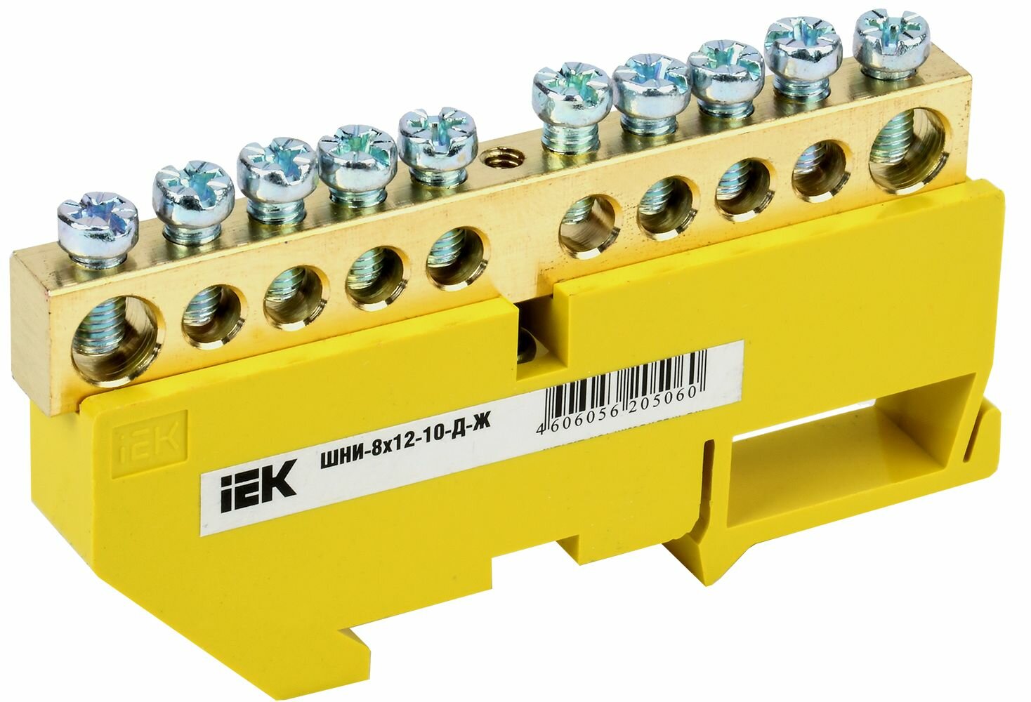 Нулевая шина IEK PE земля, монтаж на DIN-изоляторах, ШНИ 8х12, 10 отверстий