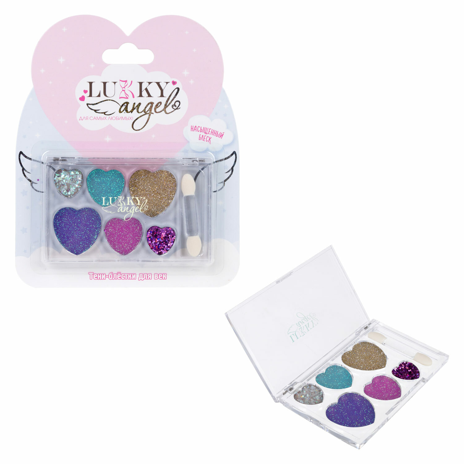 Палетка крем-теней для век детских Lukky Angel, «Разноцветные Сердечки», 6 цветов, 6 г