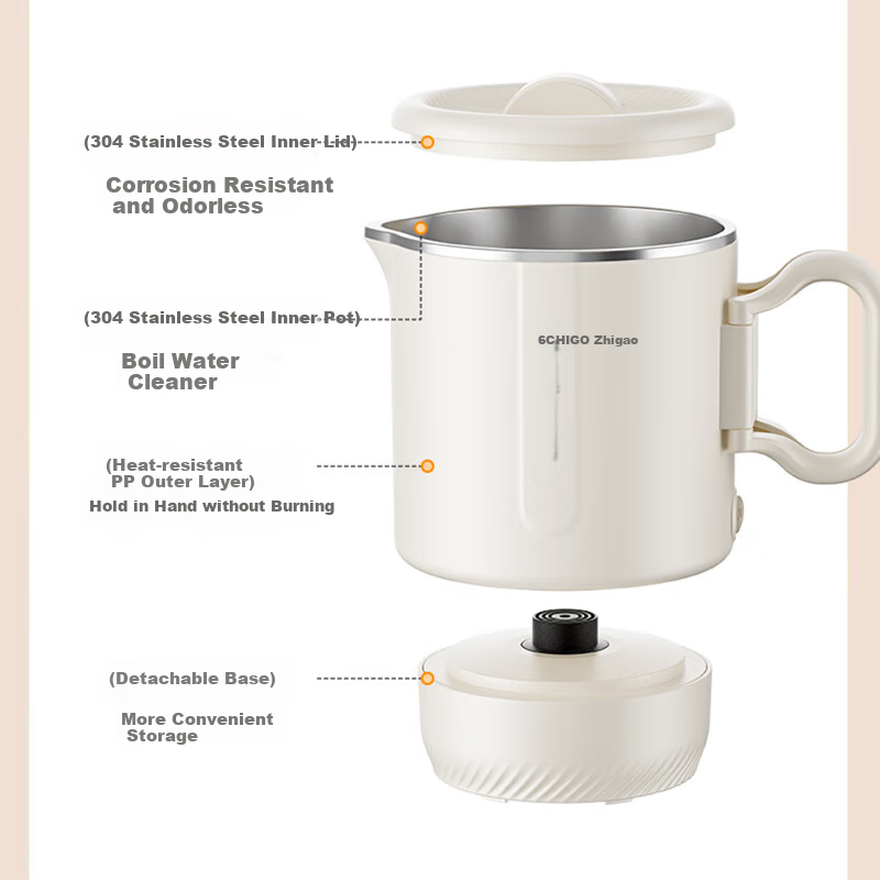 CHIGO Portable Foldable Electric Kettle 316 Stainless Steel Boiling Cup for Travel Business Trip Summer Vacation Home Health Electric Hot Water Kettle Hot Pot Student SM-3006D