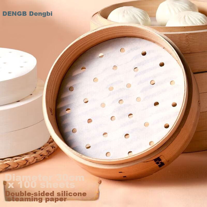 Dengbi Steamer Paper for Steaming Buns And Mantou, Disposable Non-Stick Household Steamer Liner Paper, Steamer Cloth, 30cm, 100 Sheets