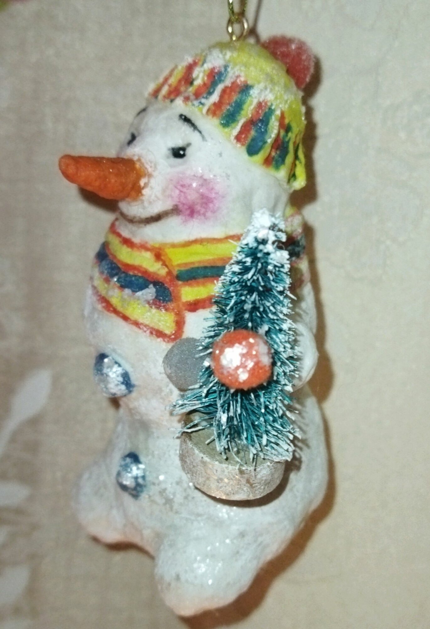 Ватная елочная игрушка Снеговик с ёлочкой