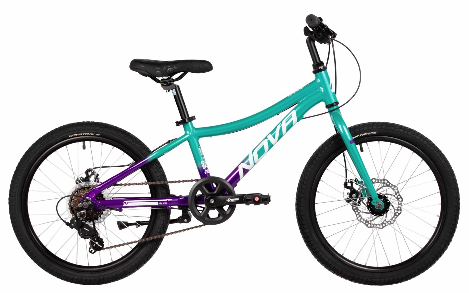Велосипед Novatrack Katrina 6. D 20 (2025), для девочек, алюминиевая рама, на рост 115-130 см, зеленый-фиолетовый