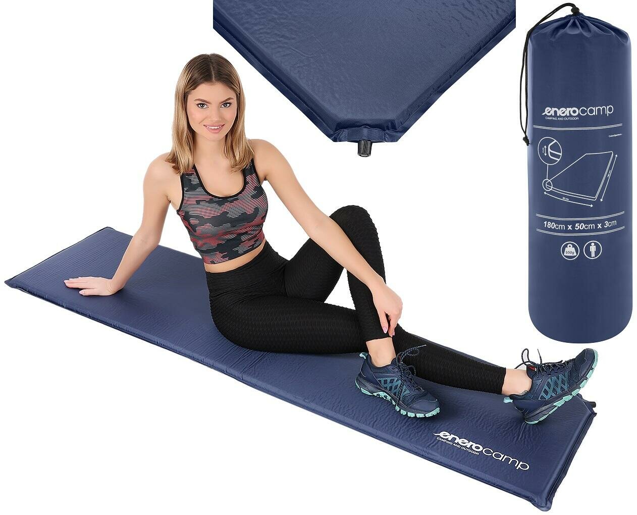 Decathlon Самонадувающийся туристический коврик Enero Camp, 1-местный, 180x50x3 см, темно-синий