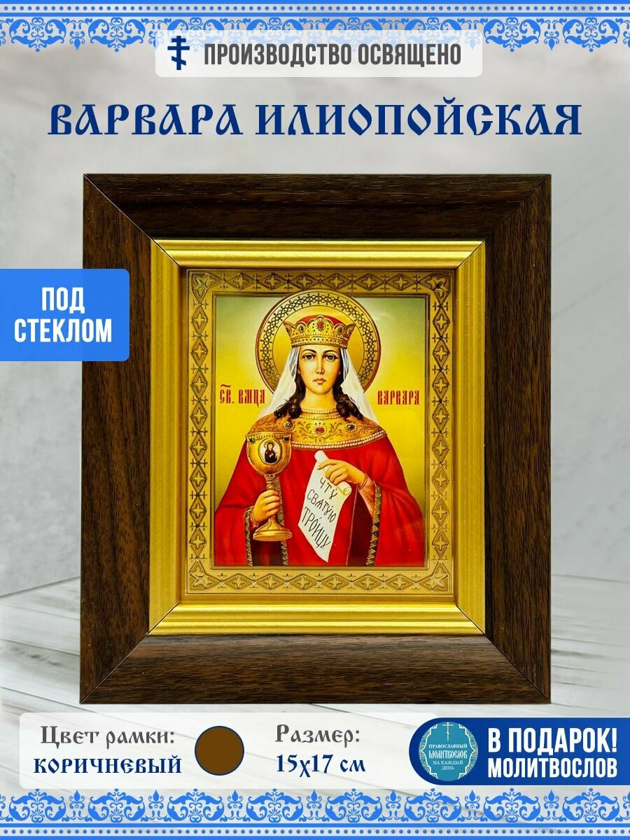 Икона Варвара Илиопойская в багетной рамке за стеклом 15х17