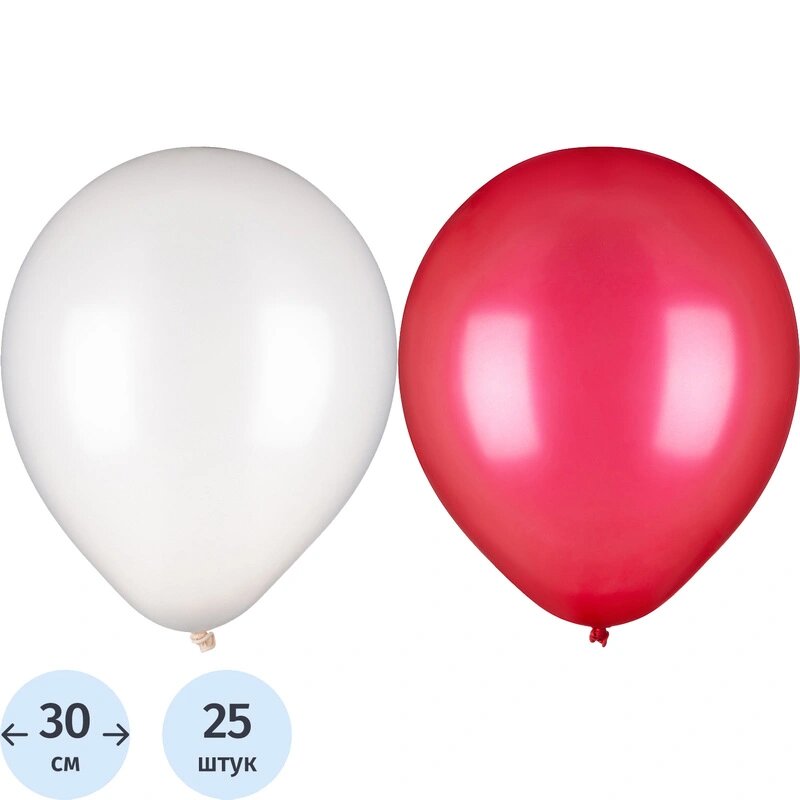 Набор шаров воздушн. праздн. пастель, цв белый, красный 25шт(латекс),30см,90358
