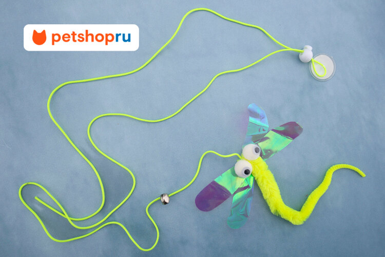 NUNBELL Игрушка-дразнилка для кошек "Стрекоза с колокольчиком на веревочке"