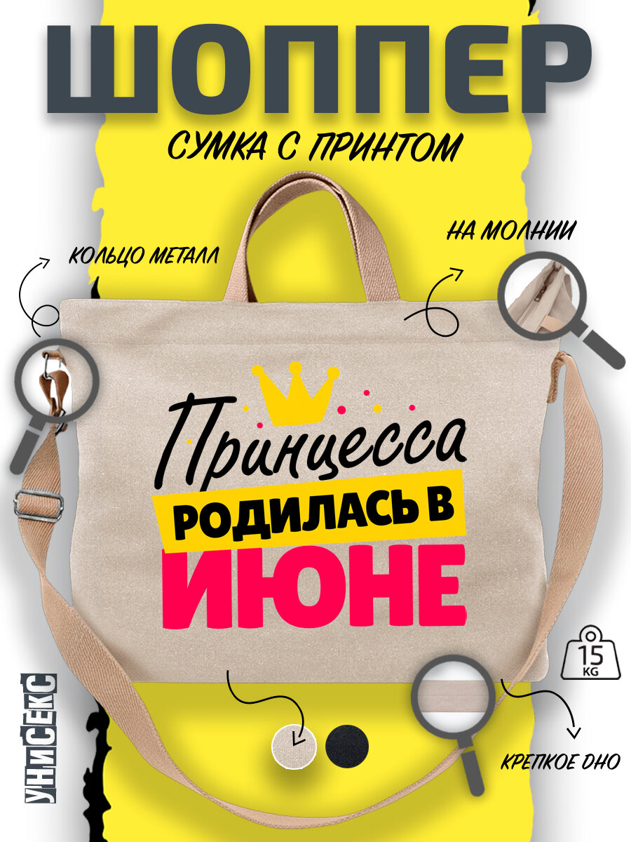 Сумка  шоппер y2k через плечо принцесса родилась в июне