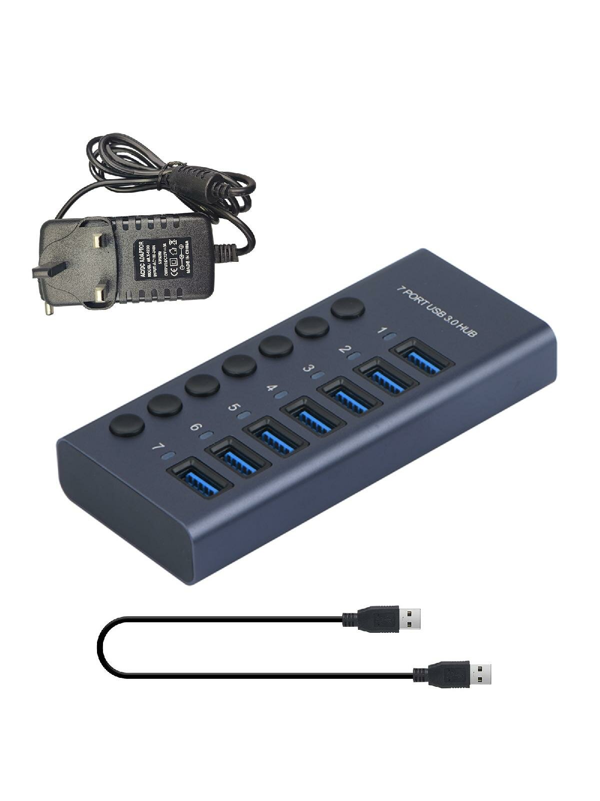 USB Hub 7-Port USB 3.0 Docking Station USB Splitter with Individual On/Off Switches For Charging Data Transmission 5Gb