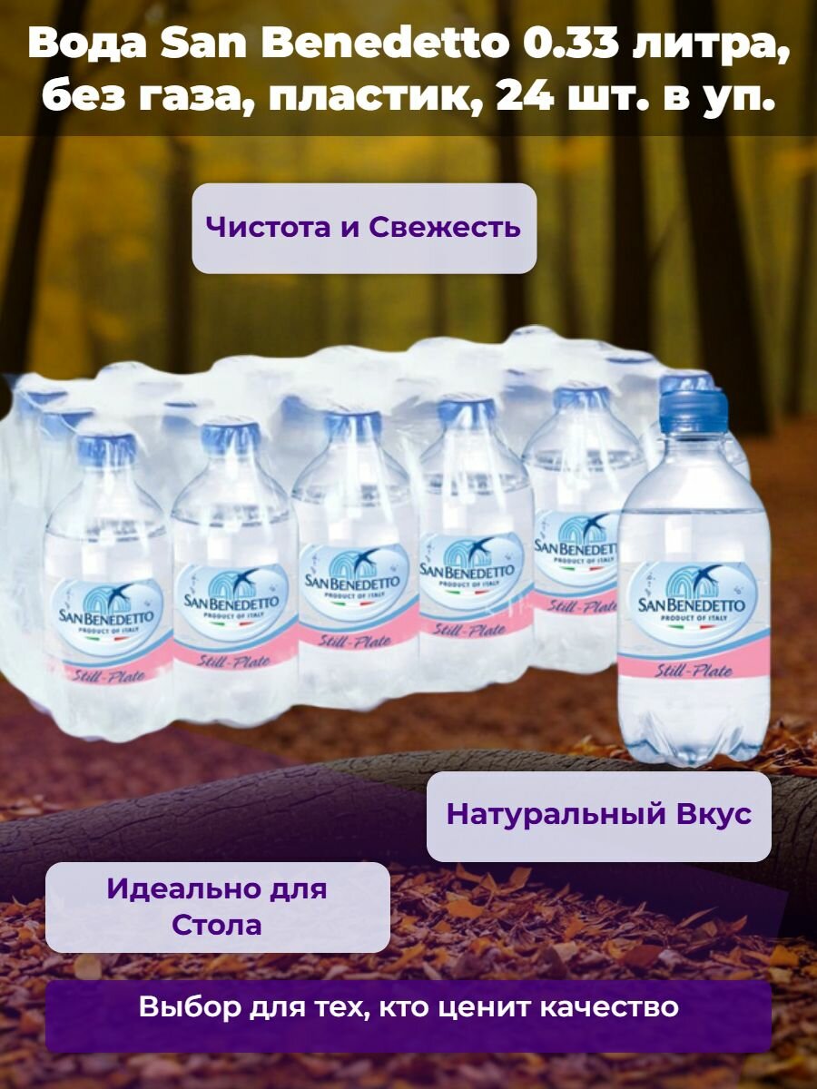 Вода San Benedetto (Сан Бенедетто) 0.33 литра, без газа , пластик, 24 шт. в уп.
