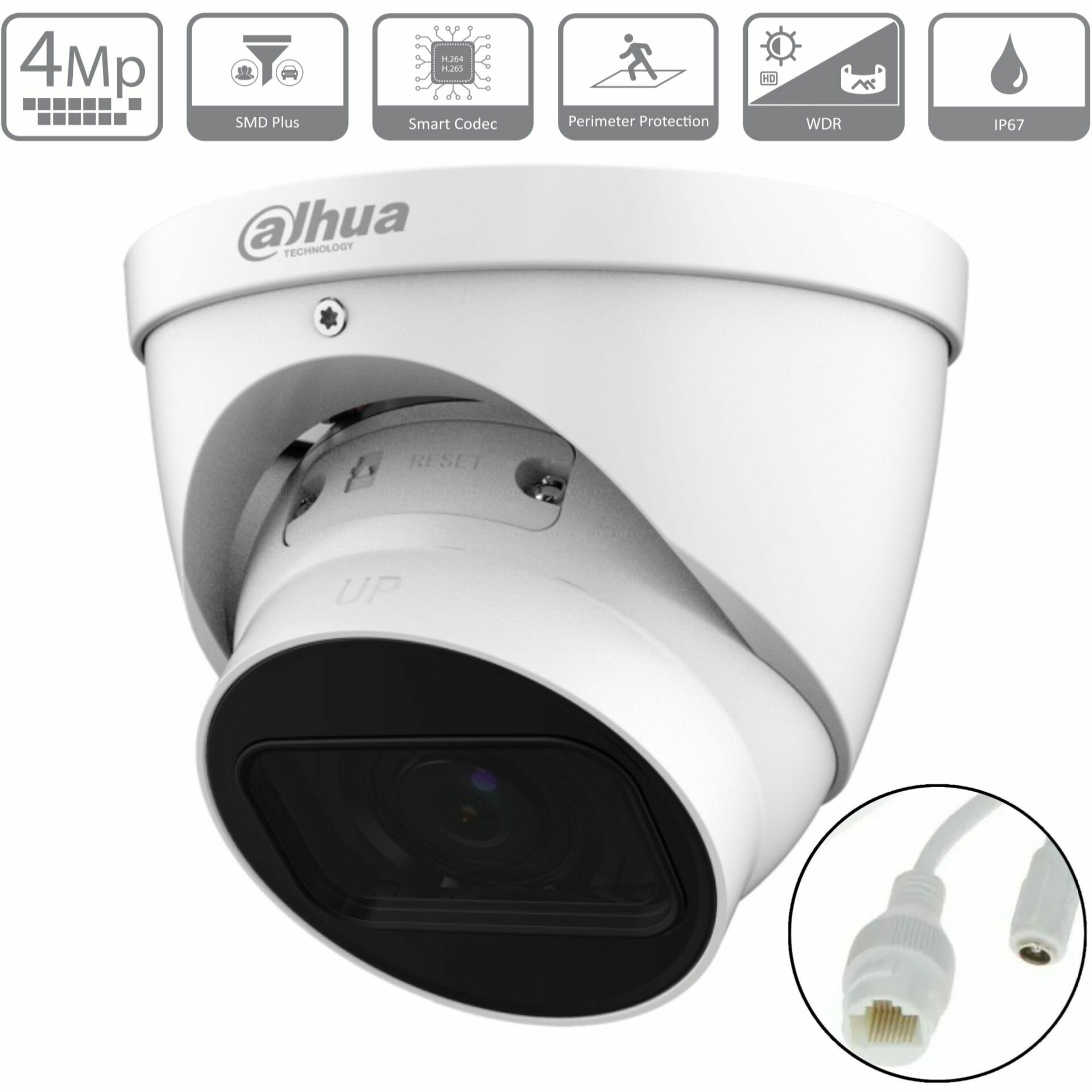 Dahua DH-IPC-HDW1431T1P-ZS-S4 4Мп 2,8-12 мм - камера видеонаблюдения IP внутренняя и уличная, цифровая купольная IP-видеокамера для улицы и помещений с ИК подсветкой