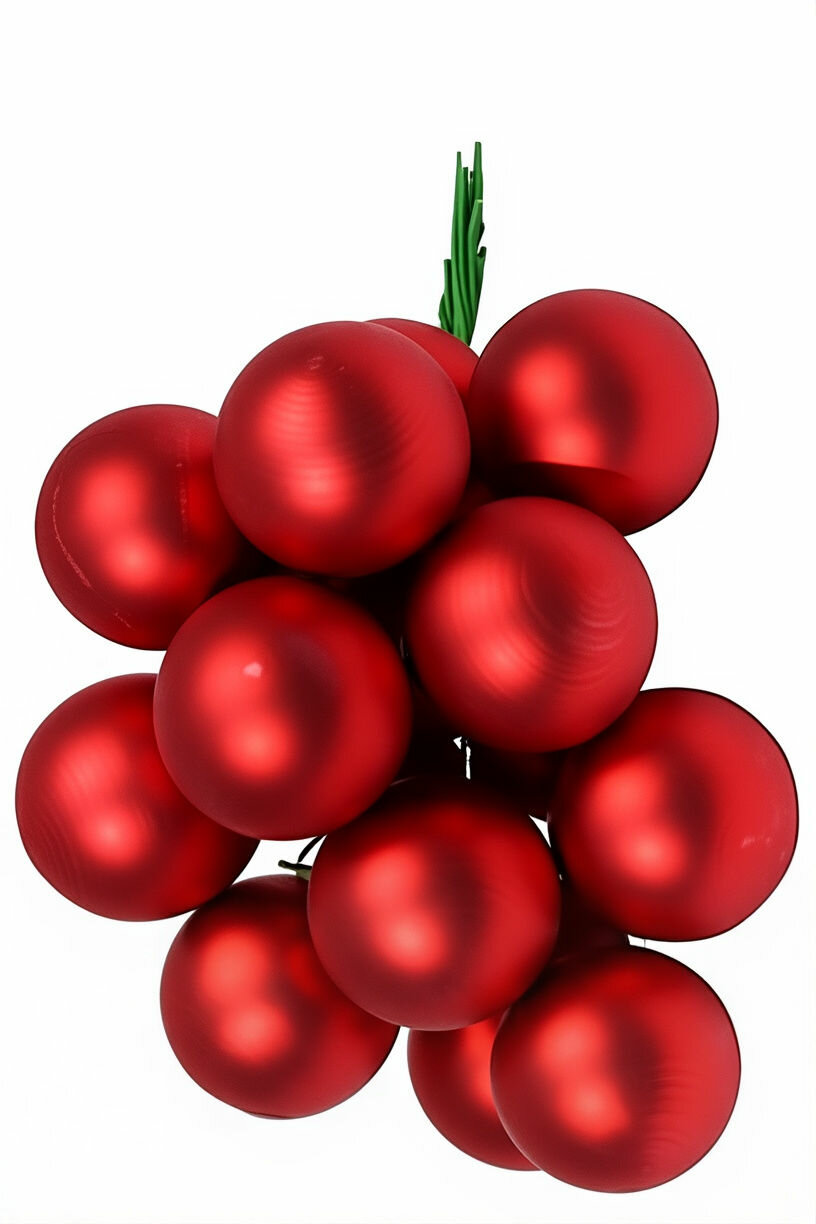 Гроздь стеклянных матовых шариков на проволоке, 12 шаров по 25 мм, цвет: красный, Winter Deco 2000660