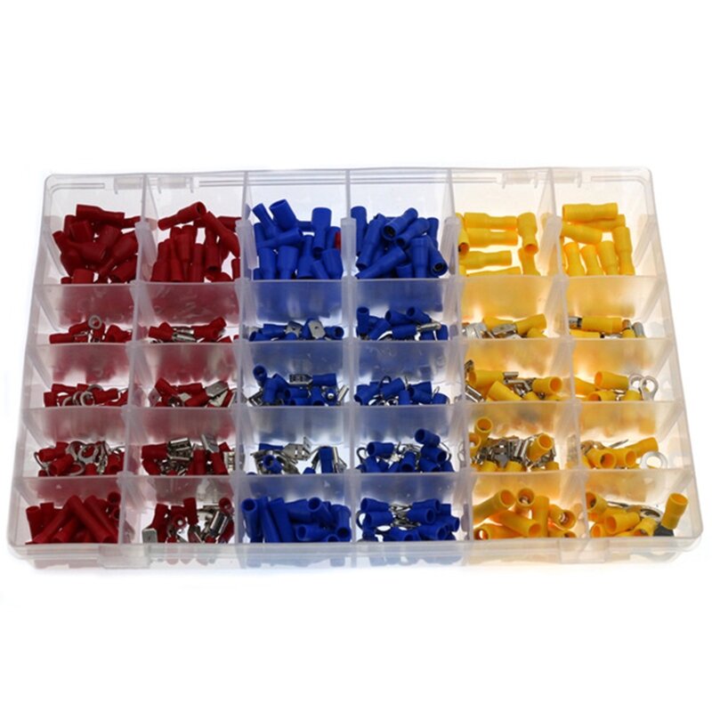 480шт Ассорти Лопаточных Клемм Изолированный Кабельный Разъем Электрический Провод Обжимное Стыковое Кольцо Набор Вилок Кольцевые Наконечники Свернутый Комплект