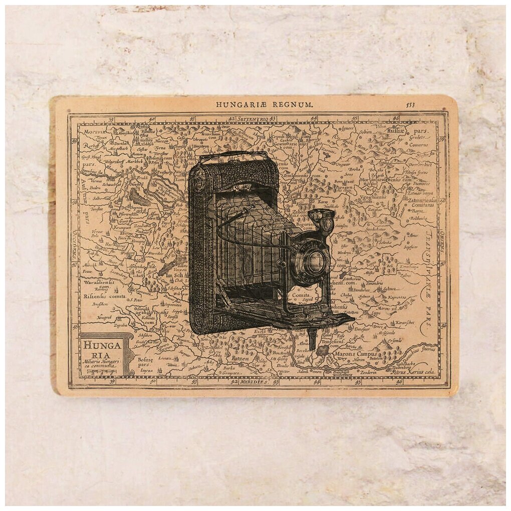 Жестяная табличка Ретро фотоаппарат, металл, 15х22,5 см