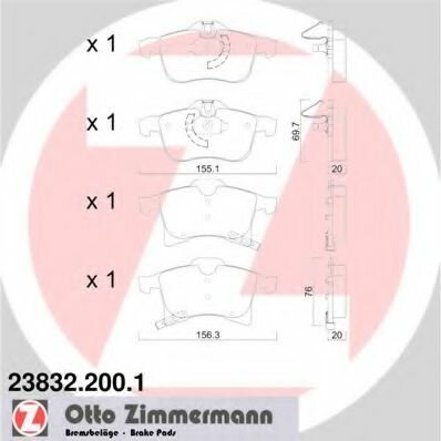 Колодки тормозные передние, 238322001 ZIMMERMANN 23832.200.1