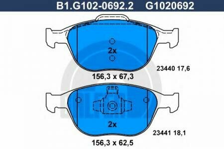 Колодки тормозные передние, B1G10206922 Galfer B1. G102-0692.2