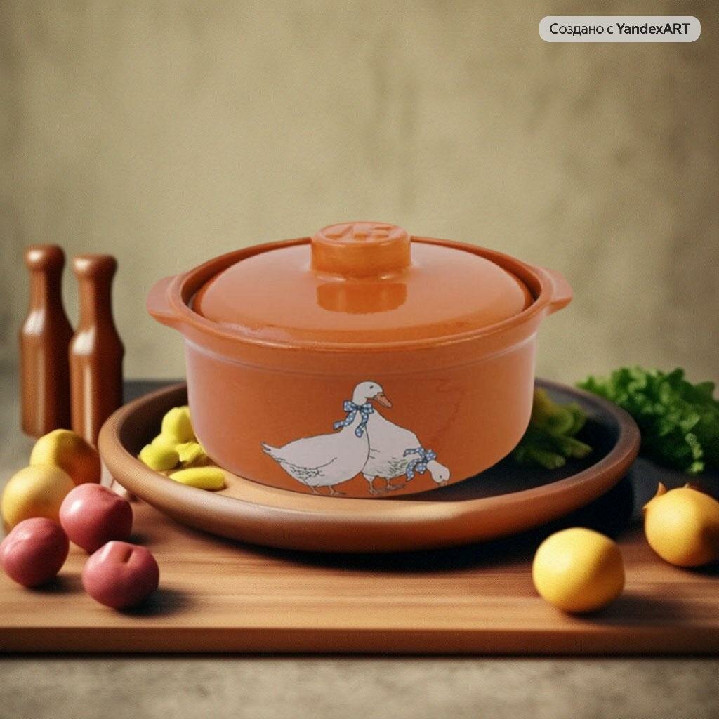 Горшок-сотейник для запекания в духовке, форма для выпечки, жульена, 0,8л "Гуси" Терракот керамика