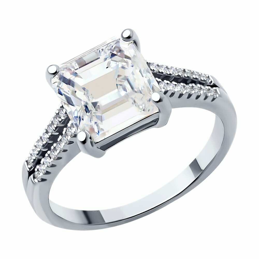 Кольцо, серебро, 925 проба, родирование, фианит