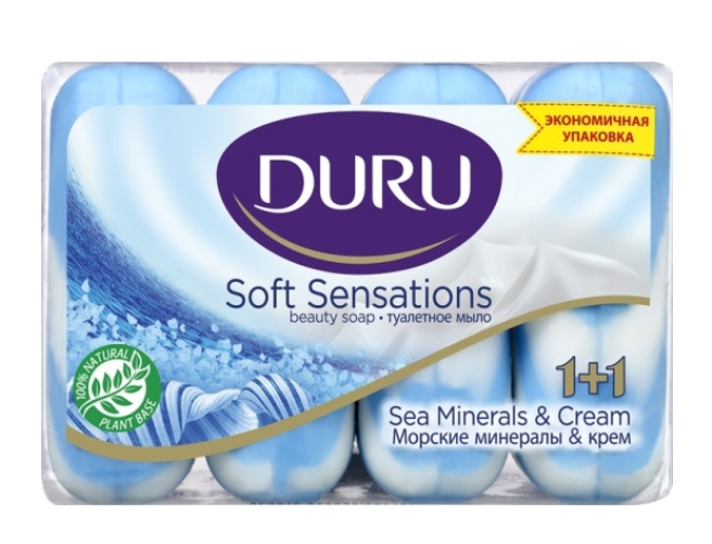 Туалетное мыло Duru Soft Sensation 1+1, Морские минералы, 4 шт по 80 г