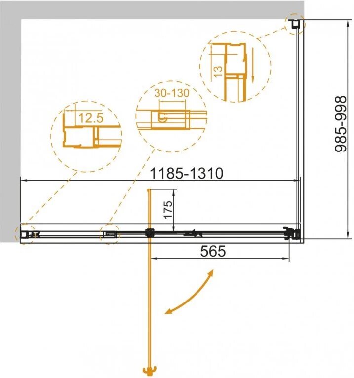 Душевой уголок Cezares Variante 120-130x100 C-Cr VARIANTE-AH-1-120/130-100-C-Cr