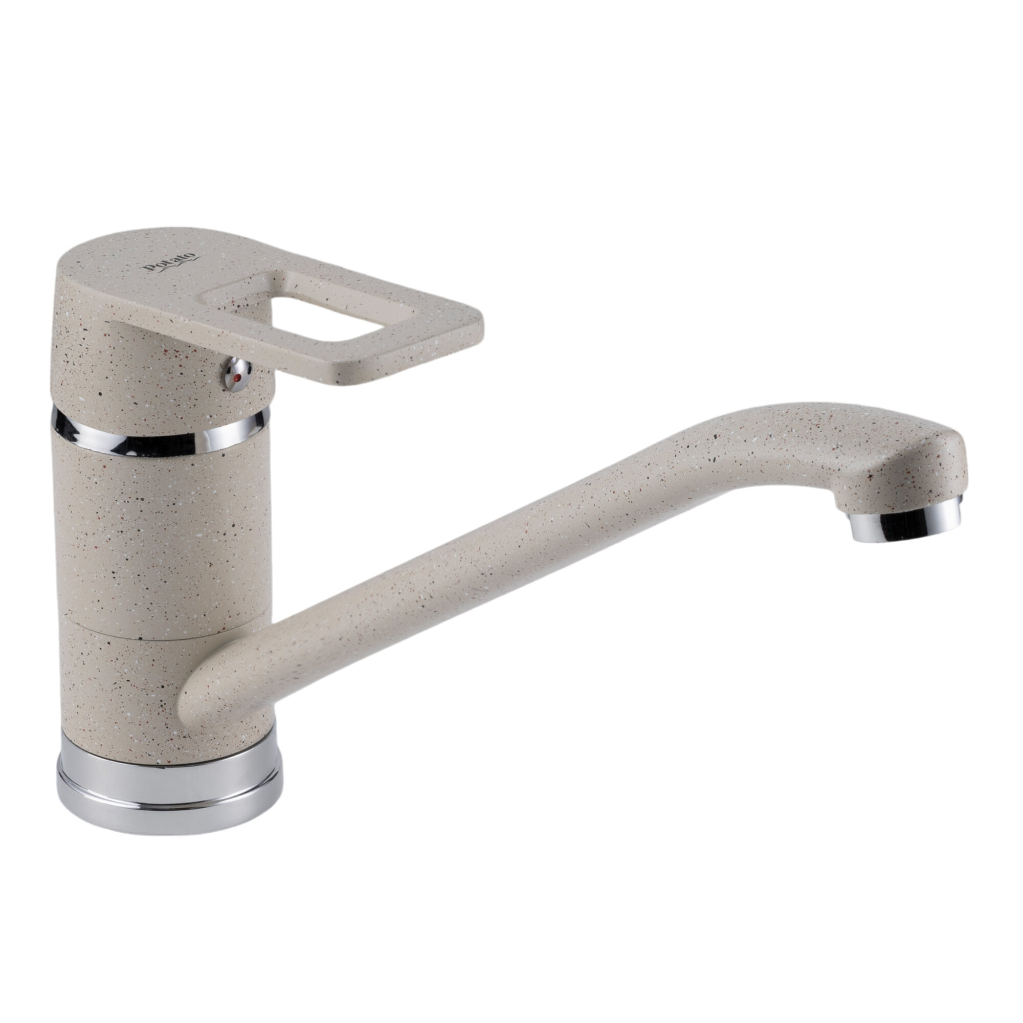 Смеситель для кухни с длинным изливом и шаровой ручкой с прорезью, серый с разноцветными вкраплениями