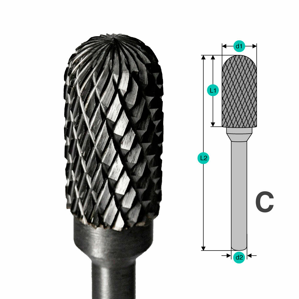 Бор-фреза твердосплавная по металлу сфероцилиндрическая, тип C 12x25x6 мм TORGWIN T145278