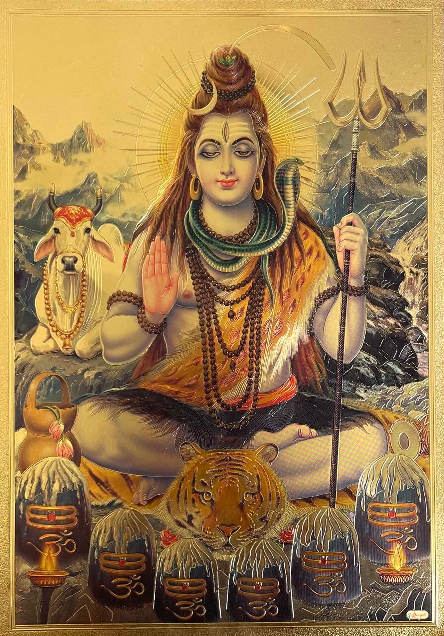 Картина ШРИ шива на шкуре тигра, на горе кайлас (формат А4, гибкий пластик), 1 шт.