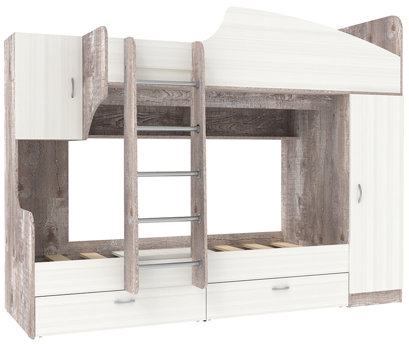 Двухъярусная кровать Юниор 2 Бетон Белое Дерево