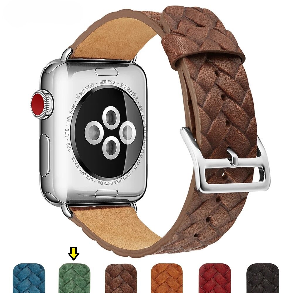 Ремешок кожаный для Apple Watch под Hermes Series Genuine Leather 38mm/40mm/41mm зелёный изумруд