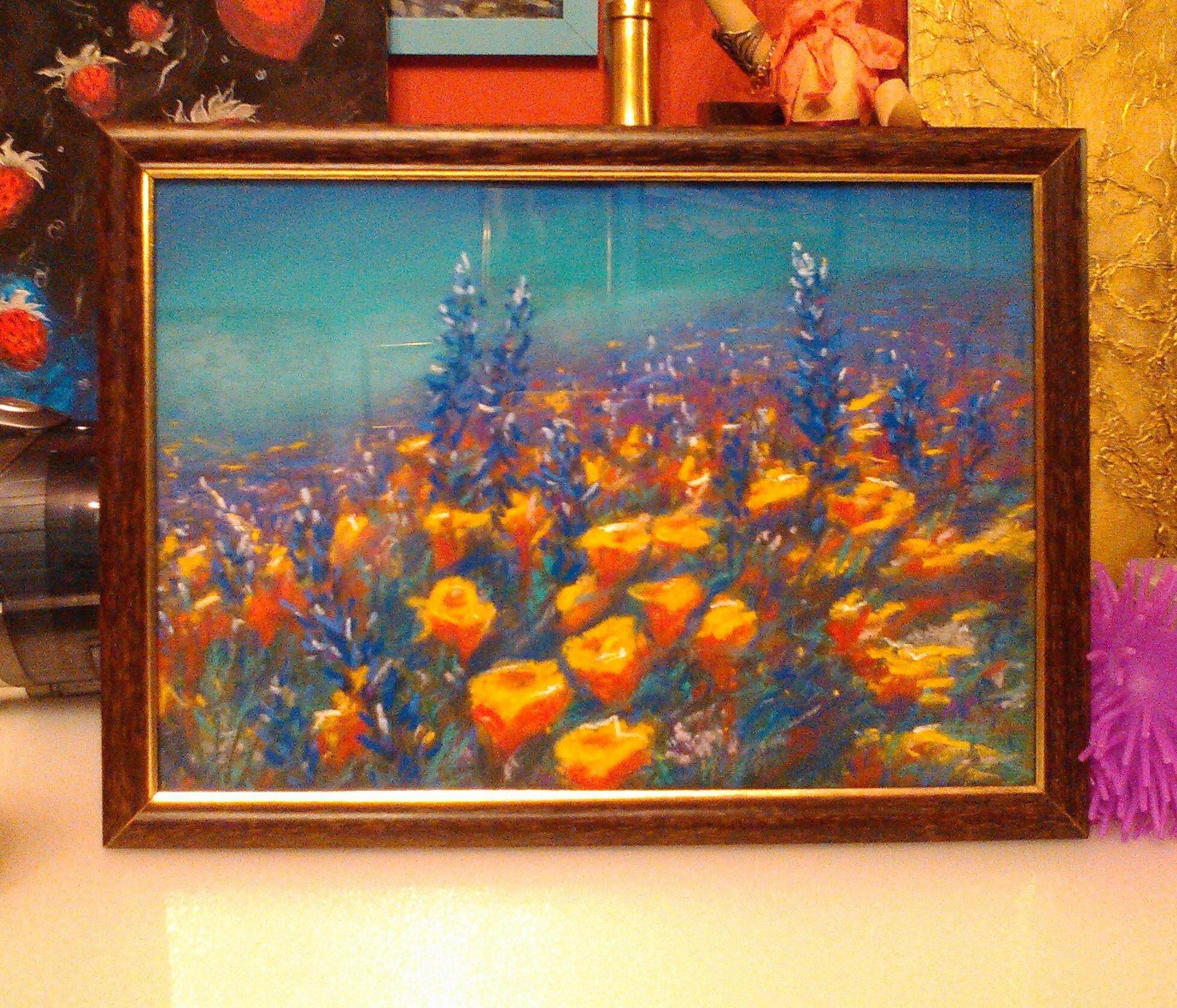 Картина Цветы пастелью 21х30 см. в рамке