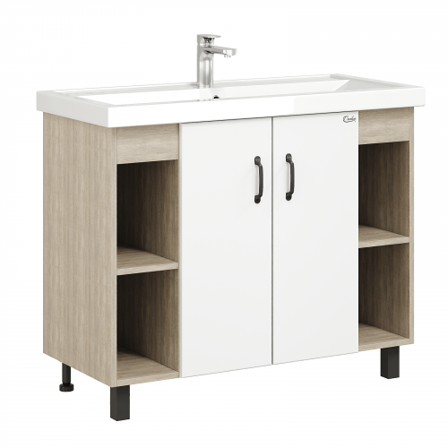 Тумба Onika Тимбер 100 напольная, белая мат./дуб сонома