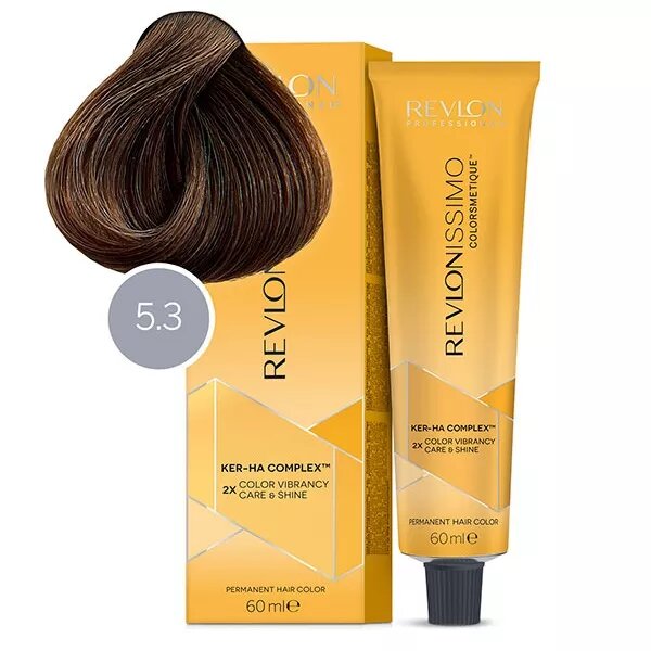 Краска для волос Revlon Professional Coloring Hair Revlonissimo Colorsmetique Care & Shine, Краситель с гиалуроновой кислотой перманентный. Перманентный Краситель с Гиалуроновой кислотой, Гарантия Результата Окрашивания + Уход за Волосами, 5.3