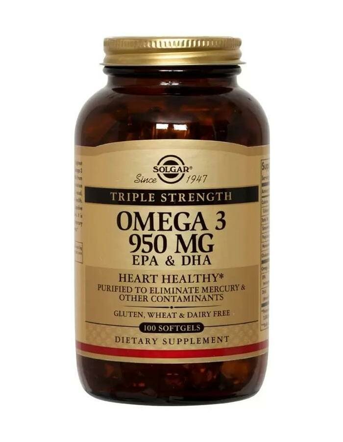 Солгар, Тройная Омега-3 950 мг (ЭПК и ДГК) капсулы по 1950 мг+10%, 100 шт.