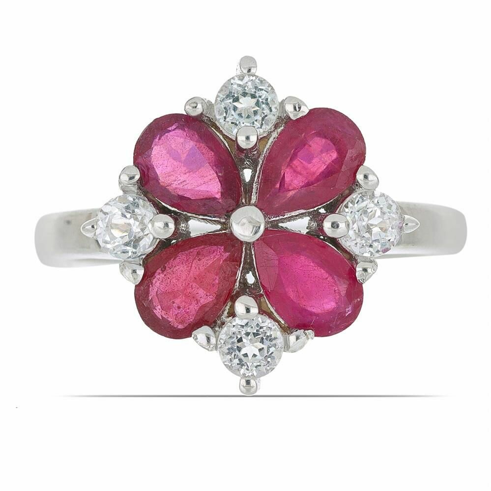 Кольцо, серебро, 925 проба, родирование, топаз, рубин