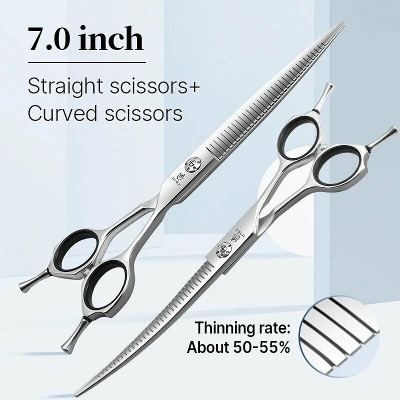 Ножницы для стрижки Fenice JP440C, 7.0 дюймов, прямые и изогнутые, thinning rate: 50-55%, Color