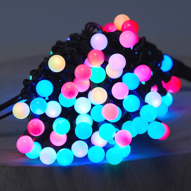 Светодиодная гирлянда Мультишарики 13 мм 100 RGB LED ламп 10 м, черный ПВХ, соединяемая, IP44, BEAUTY LED, SB100-1-2RGB
