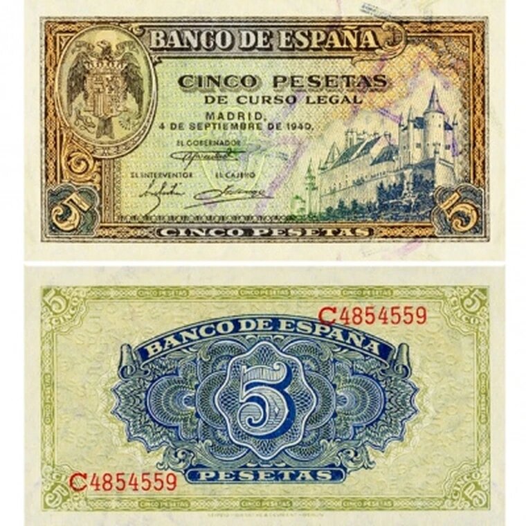 5 песет 1940 года Испания, сувенирная копия, банкноты и купюры редкие коллекционные