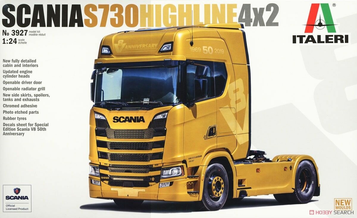 Сборная модель Машинка Italeri 3927 1/24 Scania S730 Highline 4x2 truck Trailer header car model kit