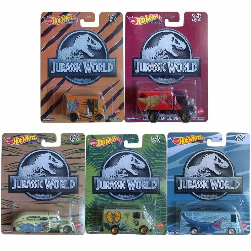 Машинка игрушка Hot Wheels Jurassic World 2022 Premium Pop Culture Complete 5 Car Diecast Set DLB45-946Q металлическая коллекционная