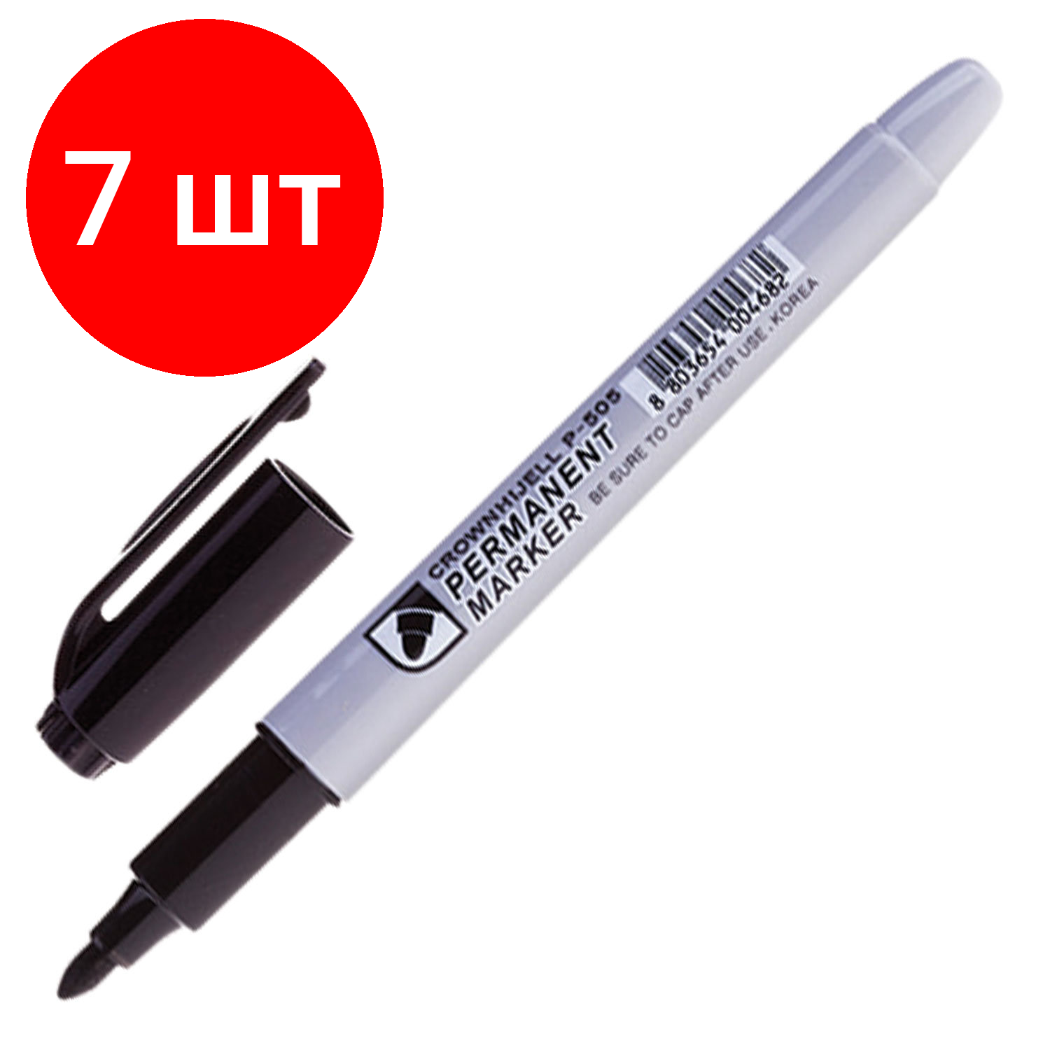 Комплект 7 шт, Маркер перманентный (нестираемый) CROWN "Multi Marker Slim", черный, круглый наконечник, 2 мм, P-505