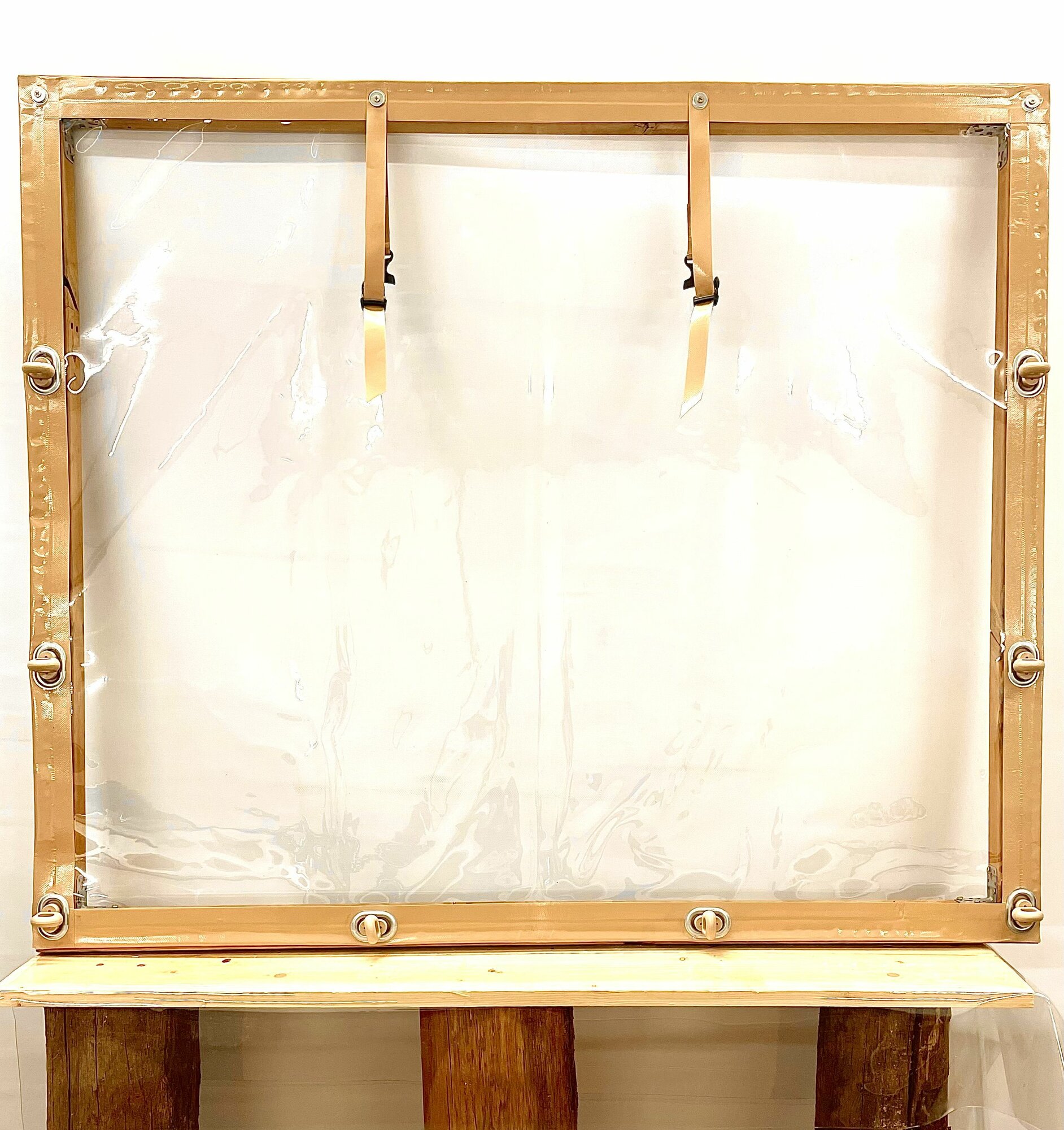 Мягкое окно с поворотными скобами 100см (в) х190см (ш)- для беседки, веранды, террасы (бежевая окантовка)