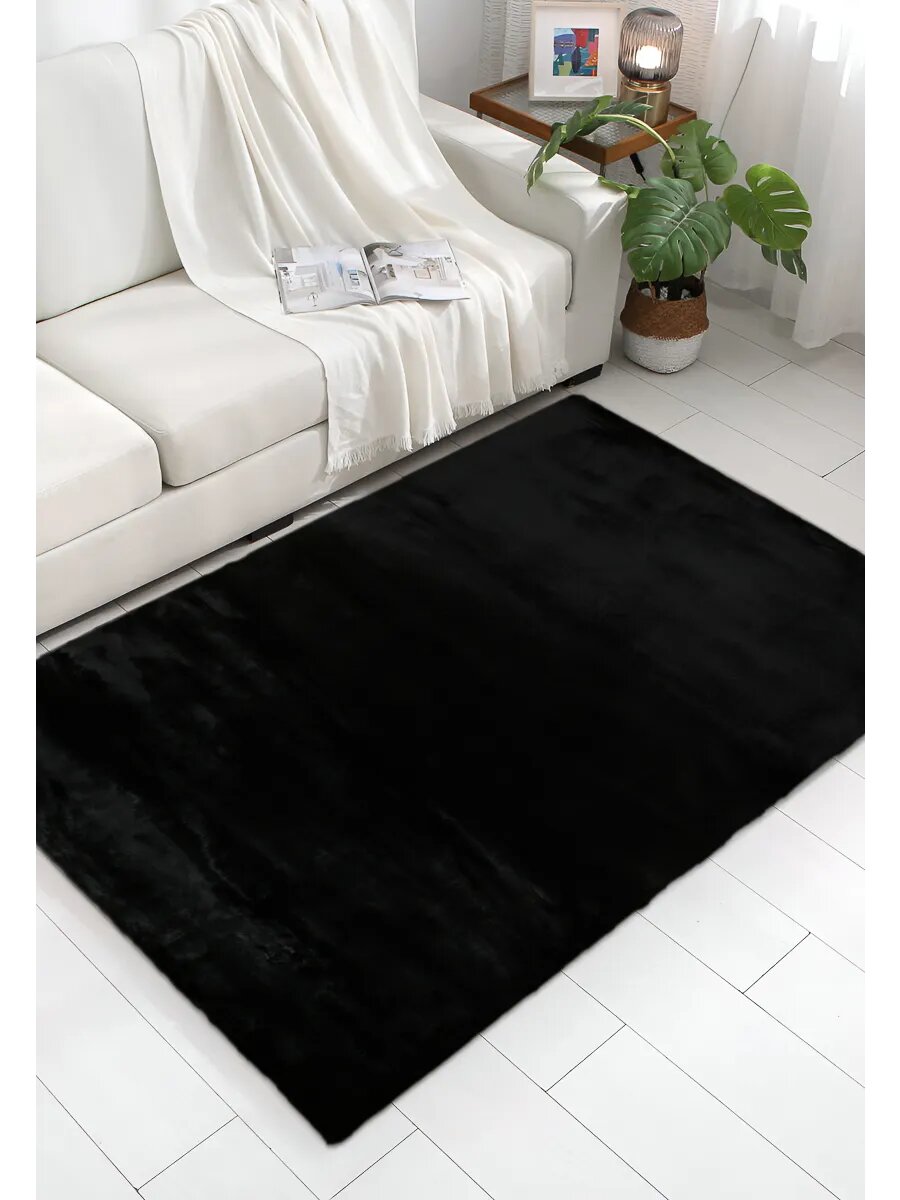 Коврик Natali's Carpets на пол в комнату, черный, имитация кролика 200х300 см