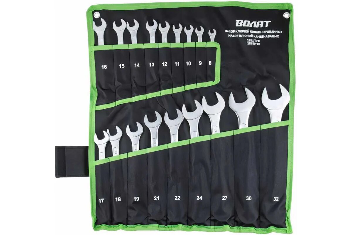 Набор ключей Волат 15350-18, сталь, комбинированный, влагозащитный, 8-32мм, 18шт