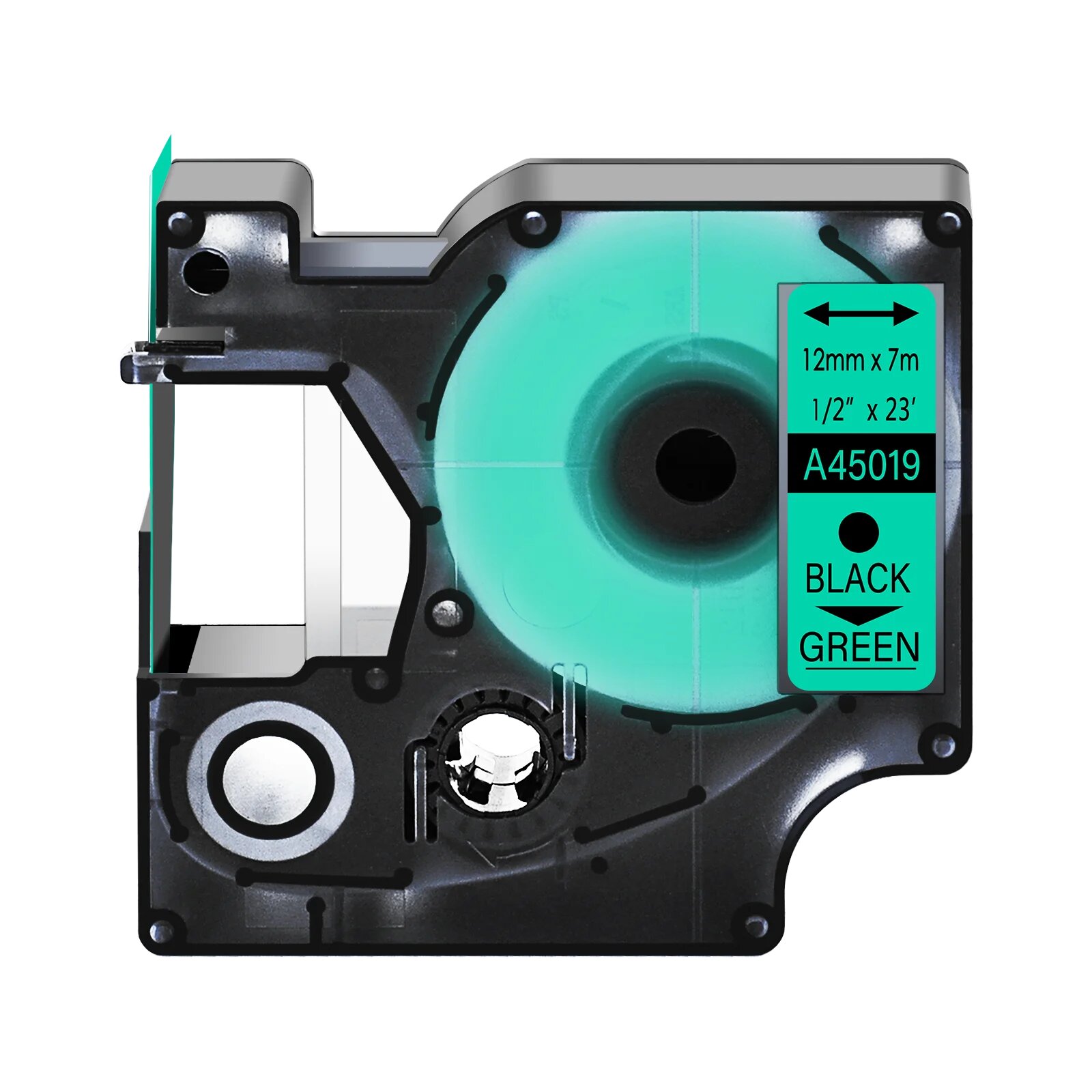 Лента GreenCycle для принтеров Dymo 6/9/12/19/24 мм Зеленый, Black on Green, 12 мм