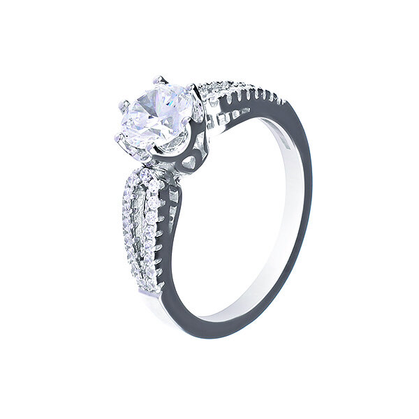 Кольцо помолвочное, серебро, 925 проба, родирование, циркон