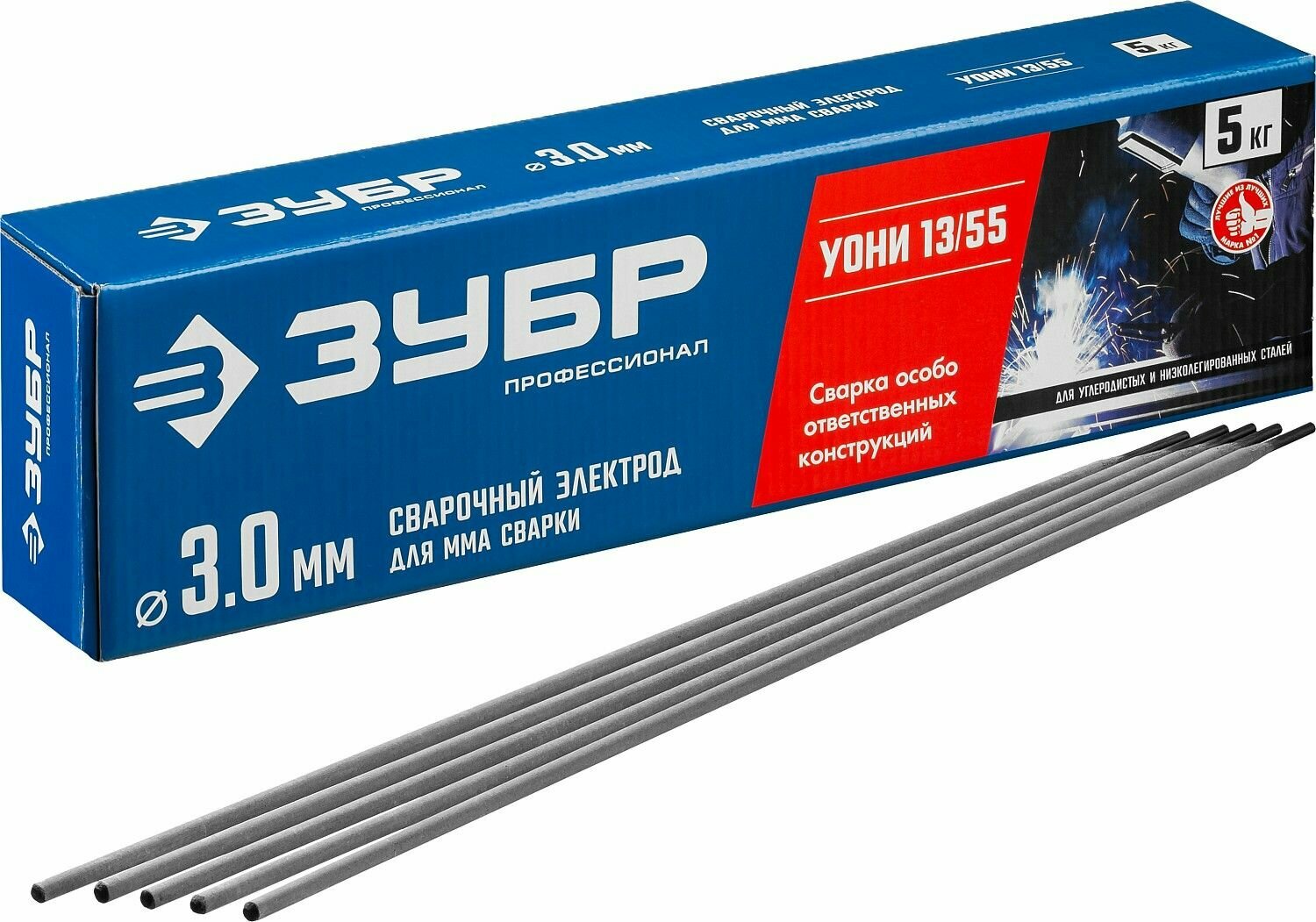 Электрод сварочный УОНИ 13/55 Д 3.0 х 350 мм, 5 кг, основной покрытие, профессиональный 40025-3.0