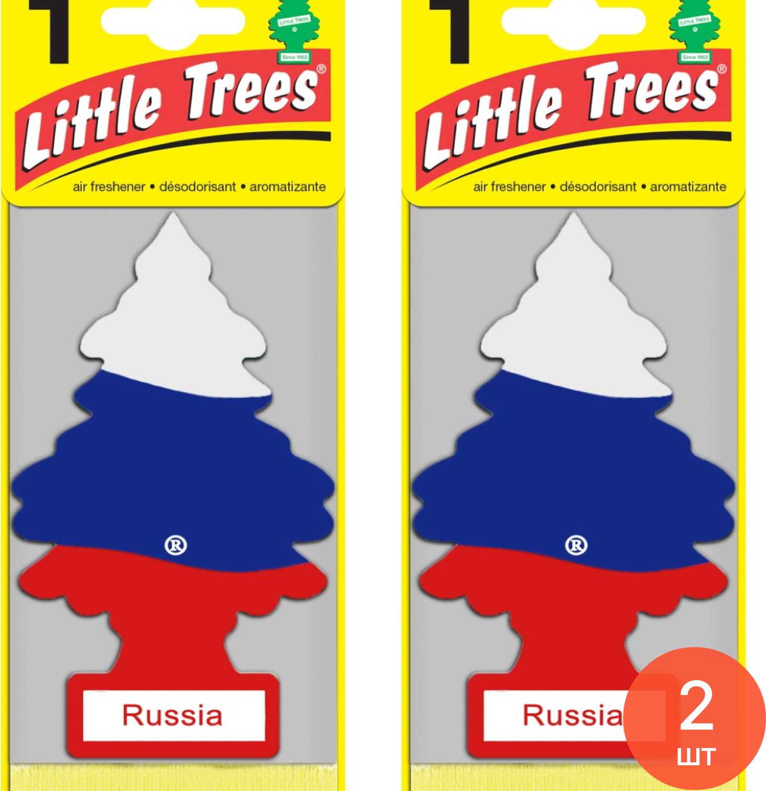 Ароматизатор автомобильный Little Trees / Литтл Трис Ёлочка Russia подвесной, российский флаг / автотовары (комплект из 2 шт)