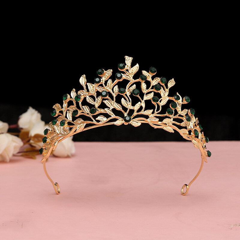 Свадебная корона KC gold, с кристаллами, цвет зеленый