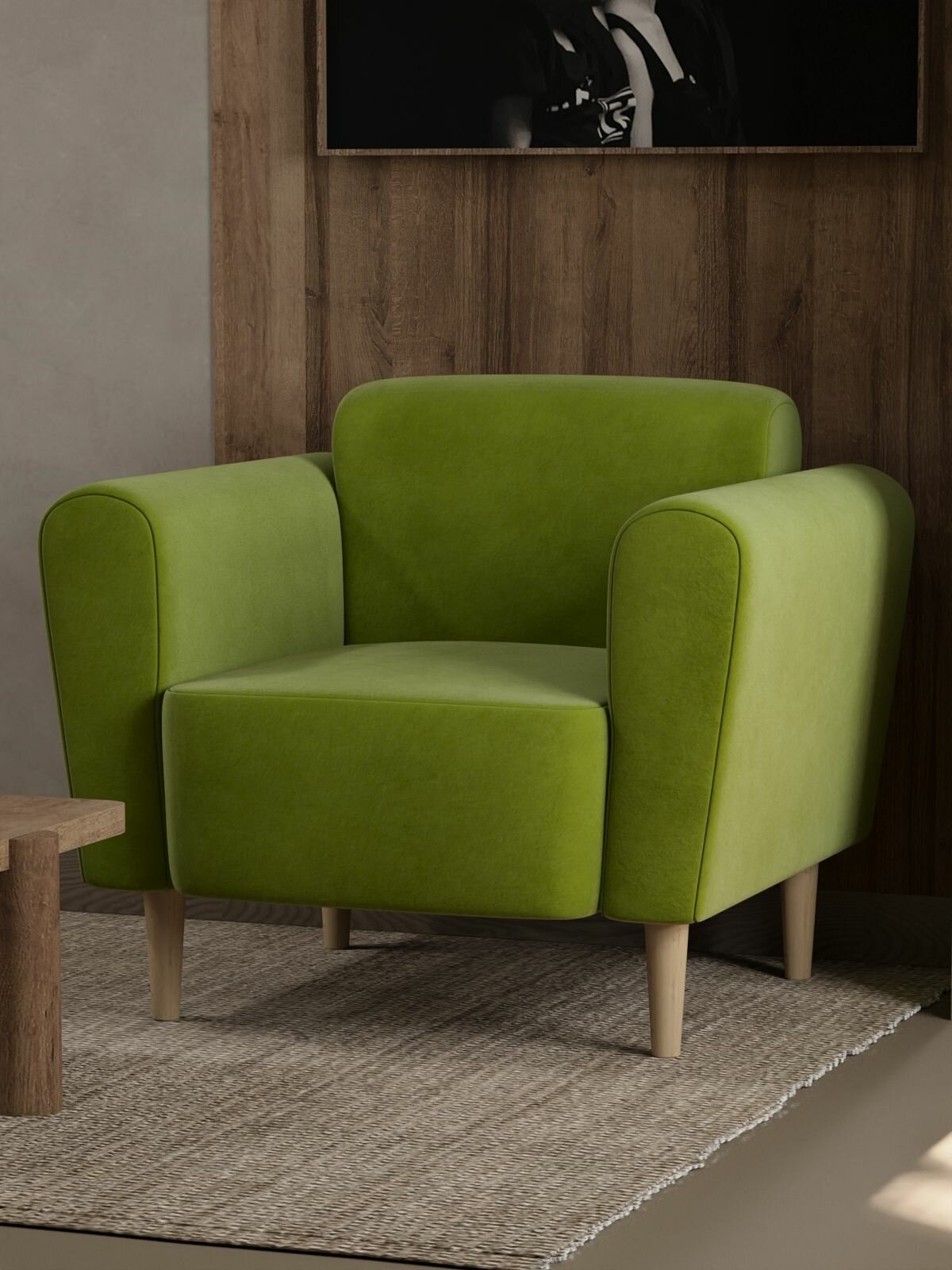 Кресло Фьёрд, мягкое для гостиной, для дома, велюр салатовый