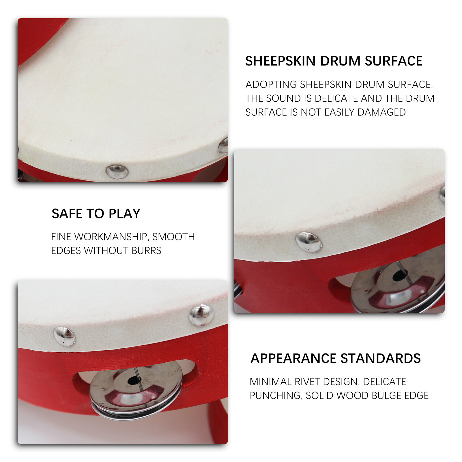 6-дюймовый ручной тамбурин с металлическим однорядным барабаном, 4 металлическими тарелками, звенящими овчинными барабанами, деревянными тамбуринами, музыкальным бубном для взрослых и детей